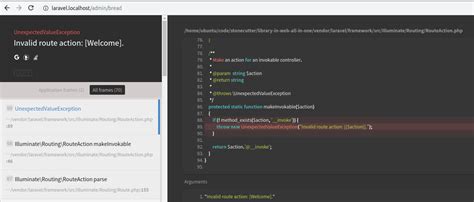 unexpectedvalueexception invalid route action [anycontroller] · issue 3623 · thedevdojo