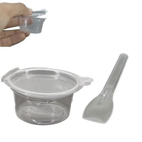 Small Plastic Containers With Spoon Set Of 10 Capacity 20 Ml 4x3x2