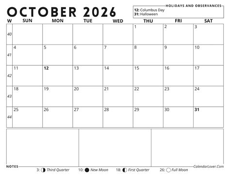 October 2026 Calendar With Holidays United States