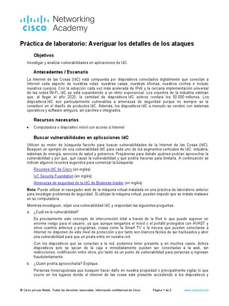 1 1 2 6 Lab Learning The Details Of Attacks Pdf Internet De Las Cosas Vulnerabilidad