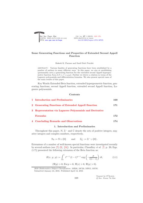 Pdf Some Generating Functions And Properties Of Extended Second