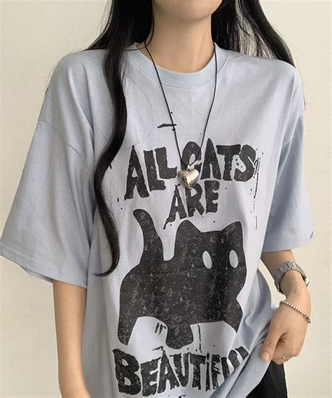 [빅사이즈 남녀공용] 올캣 여름 라운드 영문 레터링 반팔 티셔츠 오버핏 반팔티 4color 에이블리