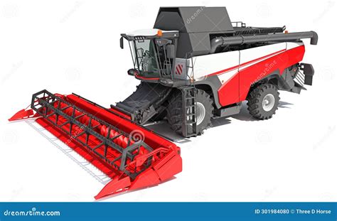 Combine Harvester 3D Rendering On White Background Stock Illustration