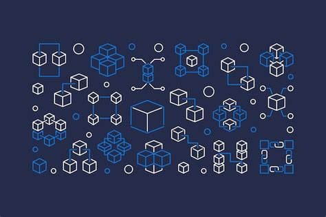 Premium Vector Blockchain Technology Concept Blue Outline Vector Banner