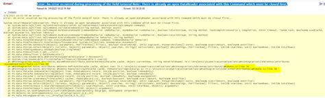 Error An Error Occurred During Processing Of The Field General Note There Is Already An Open