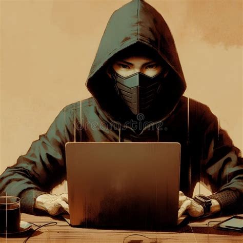 Hacker In Black Suit And Mask Stealing Money Online Stock Illustration Illustration Of Dark