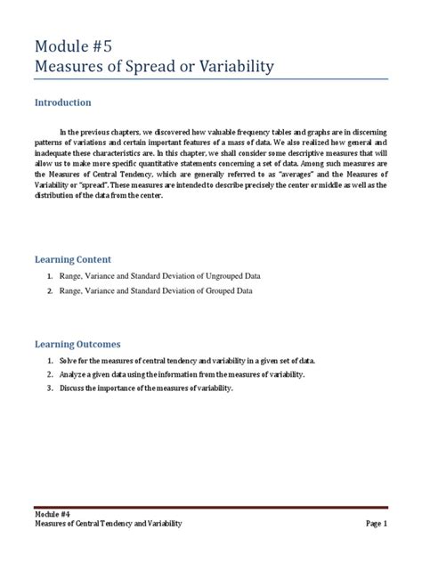 Module 5 Measures Of Variability Pdf Variance Standard Deviation