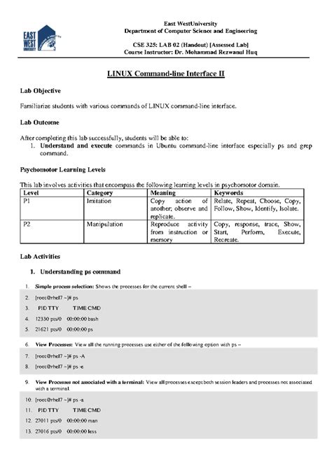 Cse325 Lab02 East Westuniversity Department Of Computer Science And