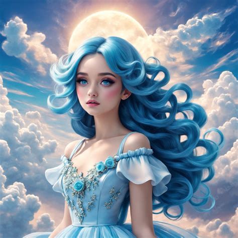 Иллюстрация Девочка с голубыми волосами в стиле 3d