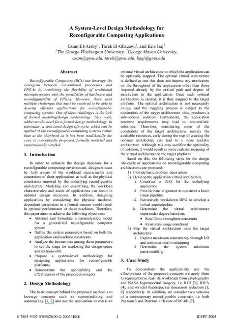 Pdf A System Level Design Methodology For Reconfigurable Computing Applications Esam El
