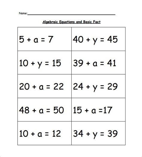 Simple Algebra Worksheets Ks2