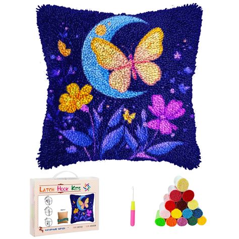 Diy Latch Hook Pillow Cover Kits Cartoon Butterfly And Flower Stampled