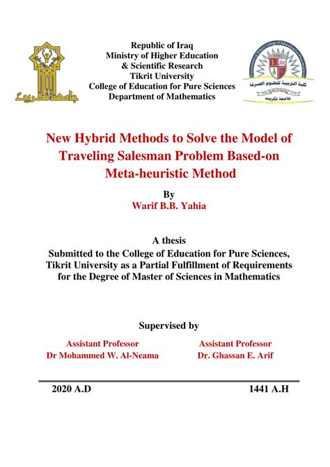 Pdf New Hybrid Methods To Solve The Model Of Traveling Salesman Problem Based On Meta
