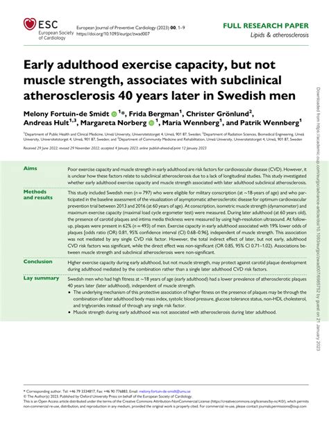 Pdf Early Adulthood Exercise Capacity But Not Muscle Strength Associates With Subclinical