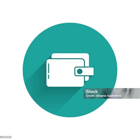 긴 그림자로 분리 된 흰색 지갑 아이콘 지갑 아이콘입니다 현금 저축 기호입니다 녹색 원 버튼입니다 벡터 일러스트레이션 가죽에 대한 스톡 벡터 아트 및 기타 이미지 Istock