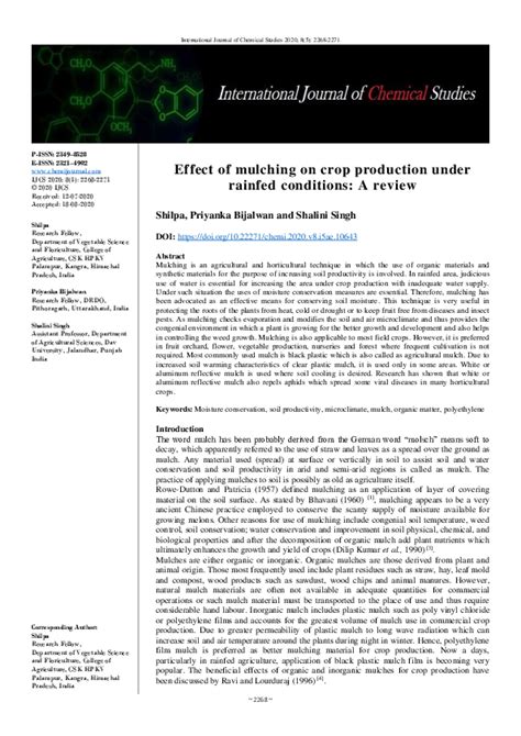 Pdf Effect Of Mulching On Crop Production Under Rainfed Conditions A