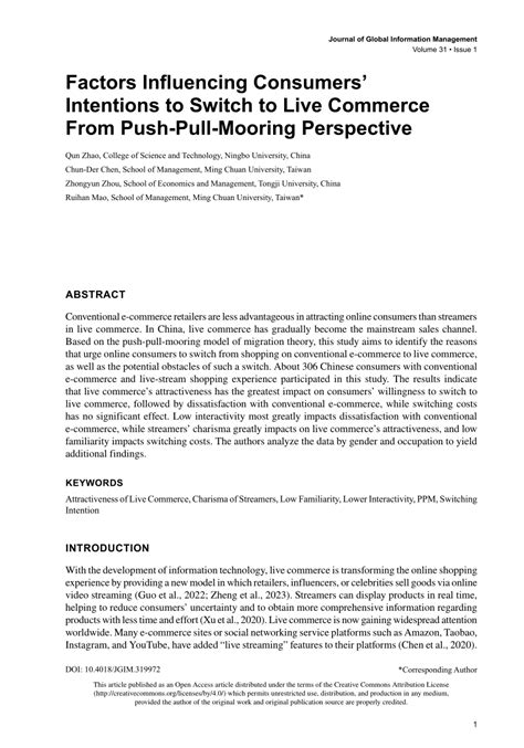 Pdf Factors Influencing Consumers Intentions To Switch To Live Commerce From Push Pull