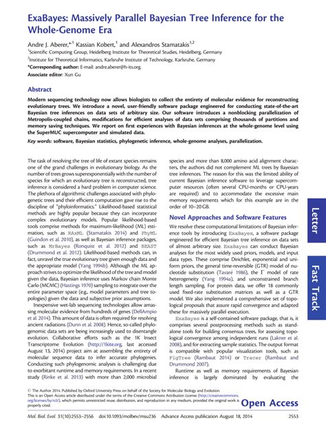 Pdf Exabayes Massively Parallel Bayesian Tree Inference For The Whole Genome Era