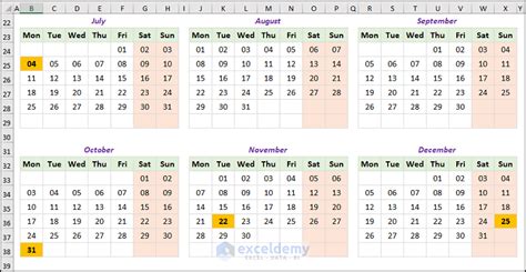 Create A Yearly Calendar In Excel 4 Methods