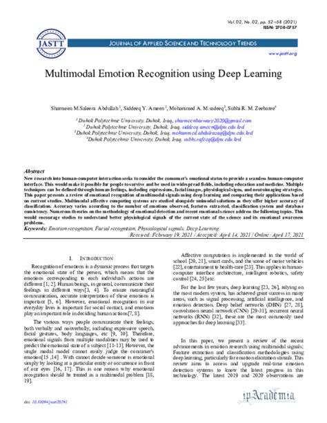 Pdf Multimodal Emotion Recognition Using Deep Learning
