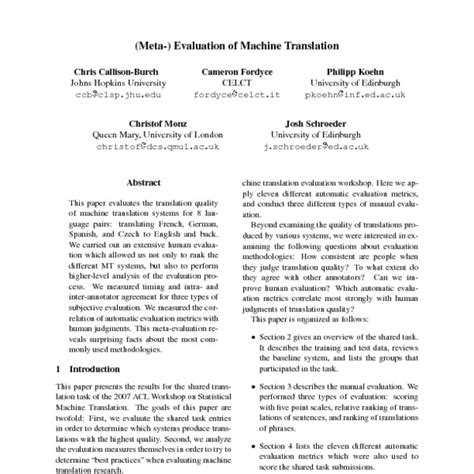 Meta Evaluation Of Machine Translation Acl Anthology