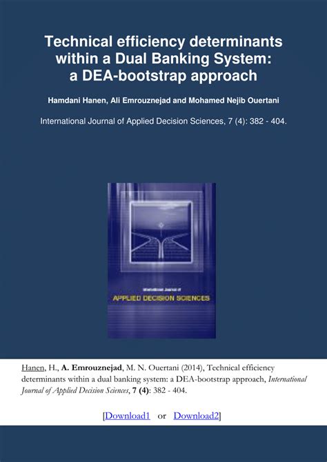 Pdf Technical Efficiency Determinants Within A Dual Banking System A