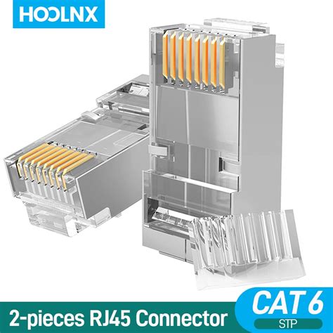 Hoolnx 2 Piece Cat6 Stp Rj45 Connector Ethernet End Modular Plug Gold Plated 50μ 8p8c For 23