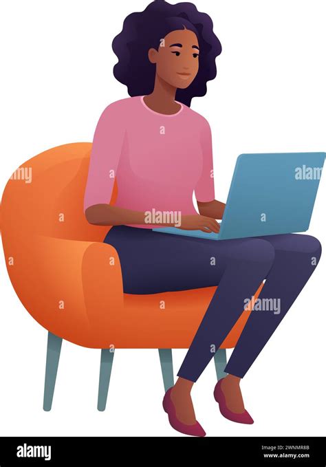 Woman Using Laptop Computer Cartoon Illustration Stock Vector Image
