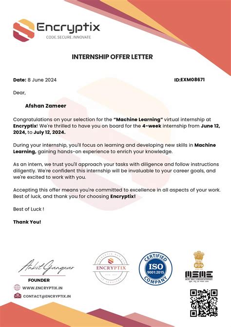 Afshan Zameer On Linkedin Machinelearning Internship Datascience Ai Encryptix Opportunity