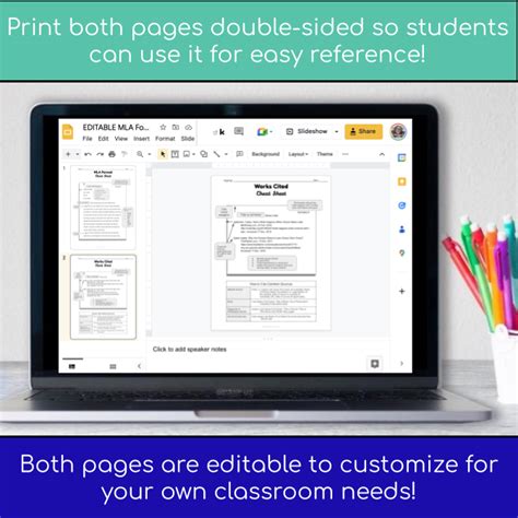 mla format cheat sheet editable reference tool in print and digital made by teachers