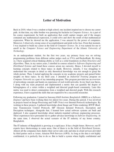 Letter Of Motivation Computer Science Pdf Computer Science Science