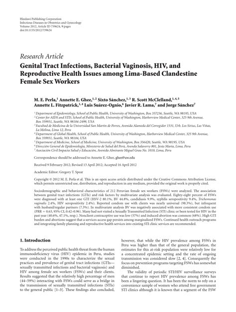 PDF Genital Tract Infections Bacterial Vaginosis HIV And Reproductive Health Issues Among
