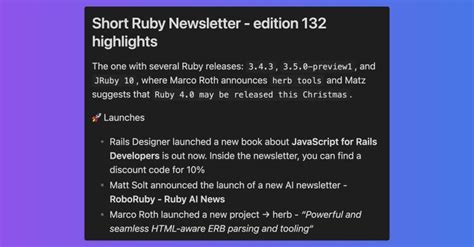 🚀 Exciting Updates From The Ruby Community In The Latest Short Ruby Newsletter Edition 132