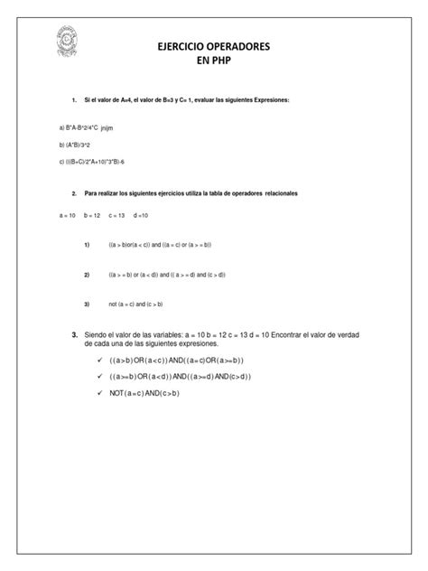 Ejercicio Operadores En Php Pdf