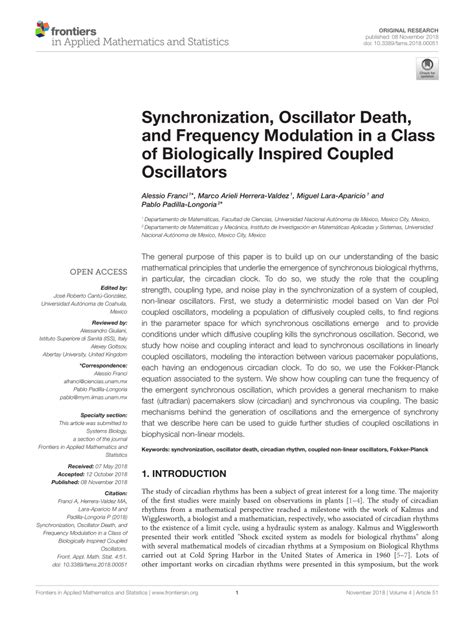 Pdf Synchronization Oscillator Death And Frequency Modulation In A Class Of Biologically