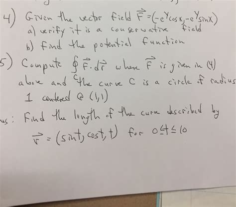 Solved Given The Vector Field F Ey Cos X Ey Sinx