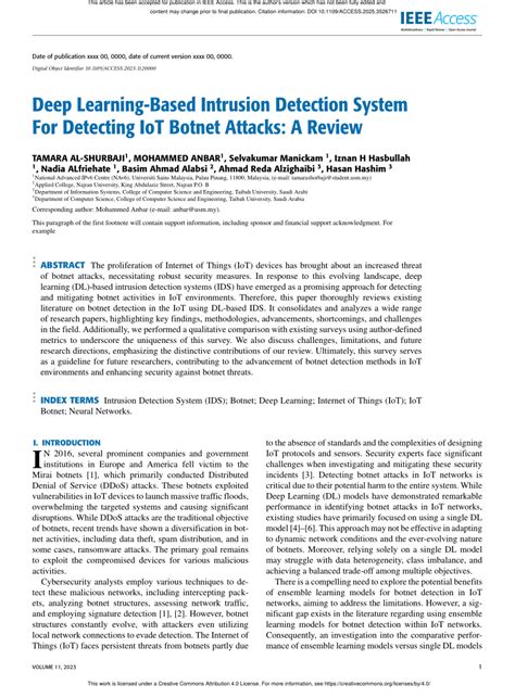 Pdf Deep Learning Based Intrusion Detection System For Detecting Iot Botnet Attacks A Review