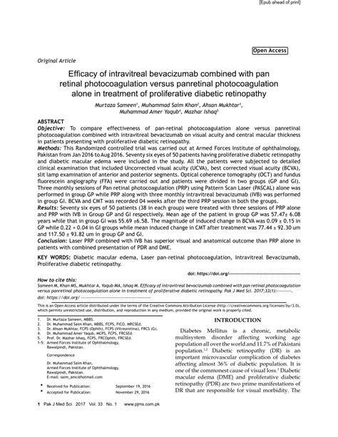 Pdf Efficacy Of Intravitreal Bevacizumab Combined With Pan Retinal Photocoagulation Versus