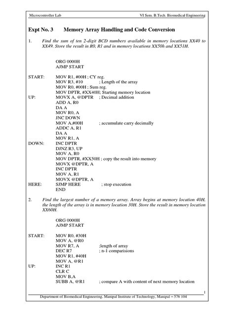 Mc Lab Exp3 Pdf Binary Coded Decimal Array Data Structure