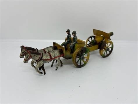 Meier Tin Toy Twee Soldaten Op Een Tweespan Paard En Wagen Voor Kanon