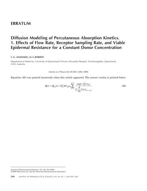 Pdf Diffusion Modeling Of Percutaneous Absorption Kinetics 1 Effects Of Flow Rate Receptor
