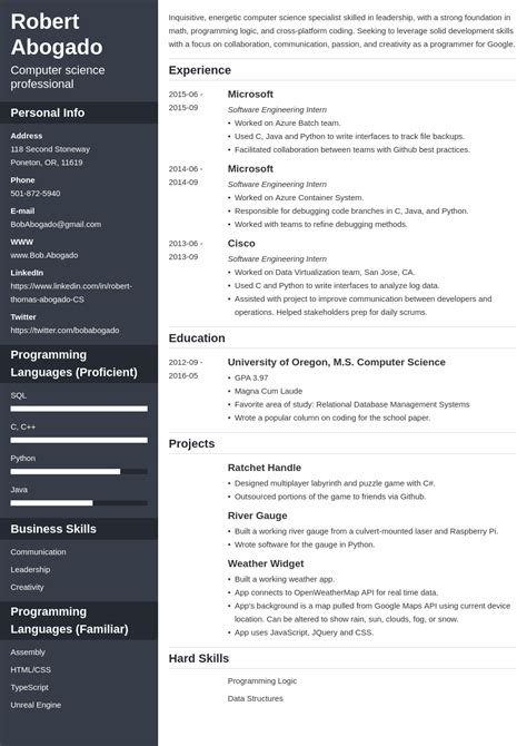Computer Science Resume Example That Works In