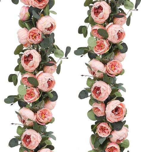 Tochgreen Paquete De 2 Guirnaldas De Flores Artificiales De Eucalipto