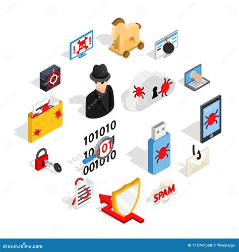 Hacking Icons Set Isometric 3d Style Stock Vector Illustration Of Forgery Mono 115769520