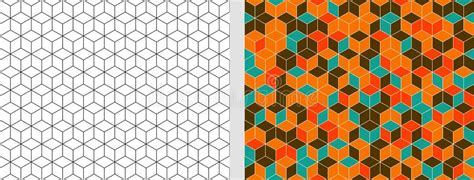 Geometric Cube Seamless Pattern In Black And White And Retro Colors Stock Vector Illustration