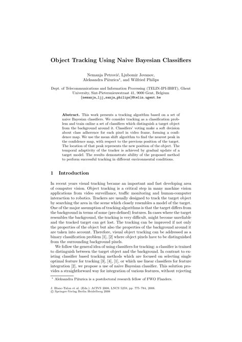 Pdf Object Tracking Using Naive Bayesian Classifiers