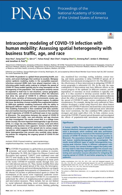 Two COVID Research Papers Published In PNAS GeoDSLab UW Madison