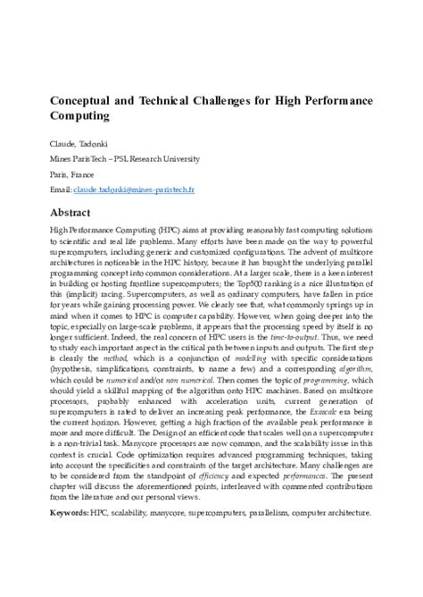 Pdf Conceptual And Technical Challenges For High Performance Computing