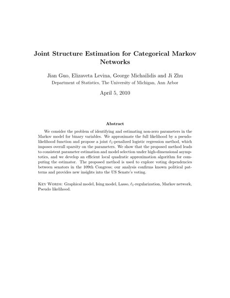 Pdf Joint Structure Estimation For Categorical Markov Networks
