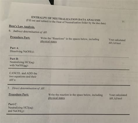 Solved ENTHALPY OF NEUTRALIZATION DATA ANALYSIS Fill Out Chegg